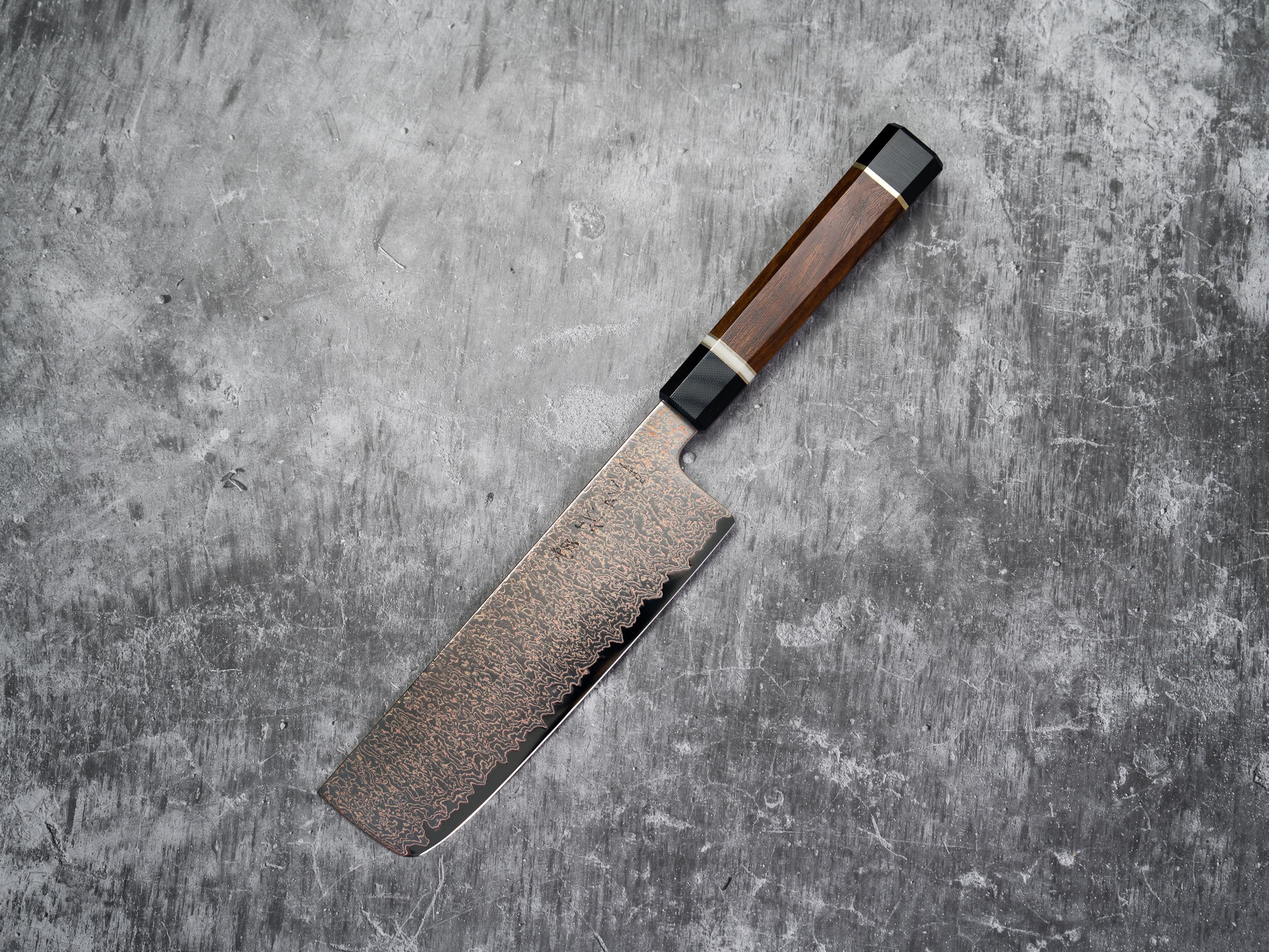 Noseto Kiiro 37 Layer Copper Damascus Steel Nakiri 170mm with Ironwood ...